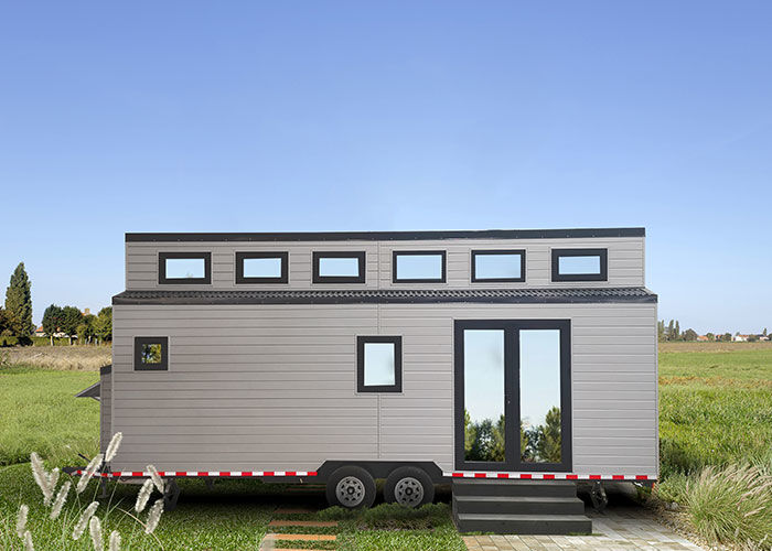 Wheeled Light Steel Prefab Tiny House With Metal PU Sandwich Panel Wall ...